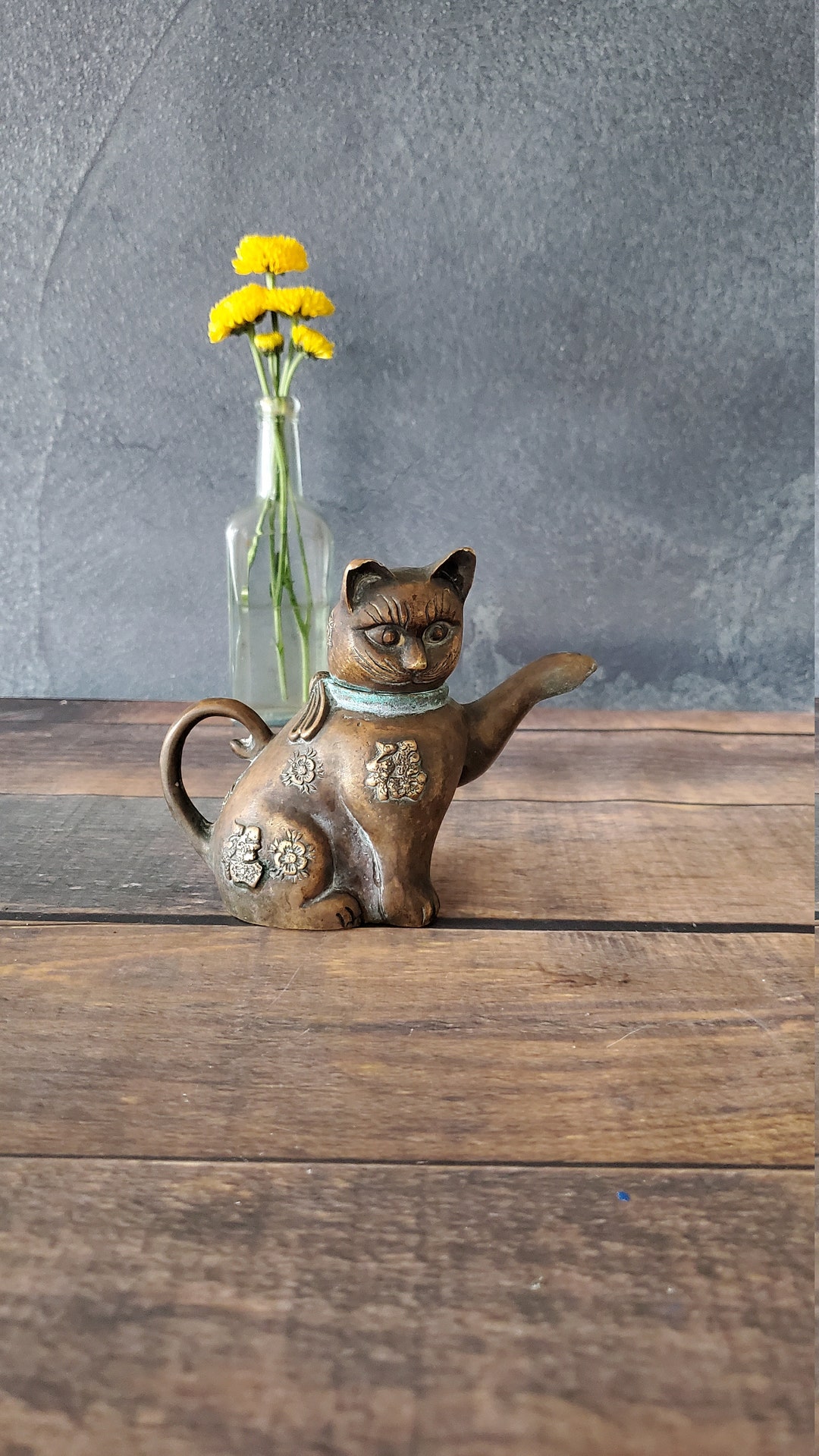 Bronze Chinese Cat Teapot Statue for Good Luck - Etsy