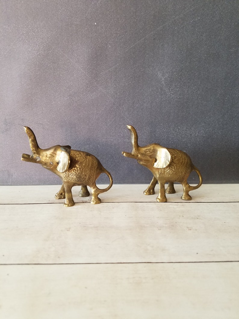 Brass Elephant Figurines/ Pair of Brass Elephant Figurines/ - Etsy