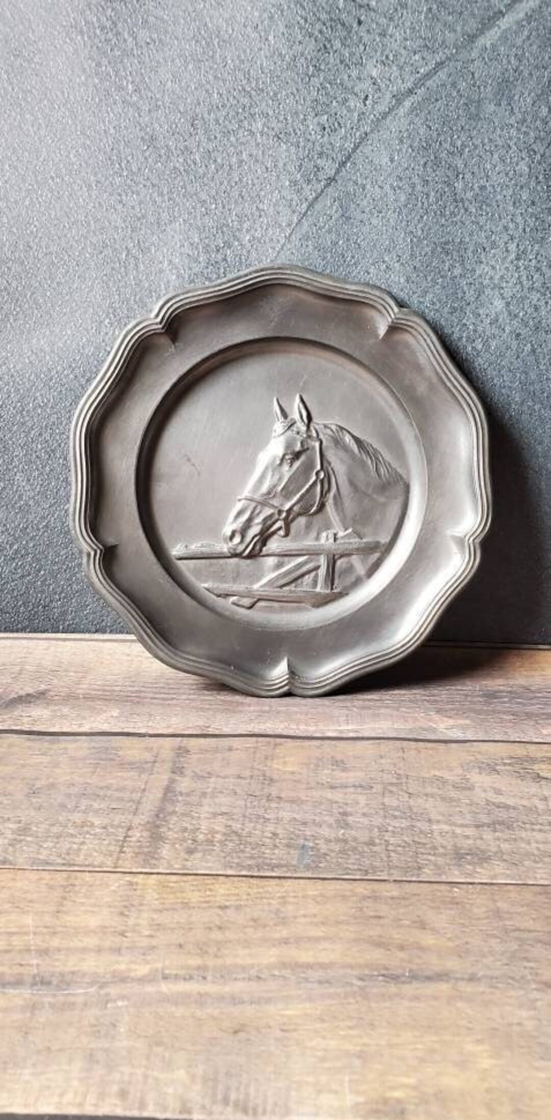 French Vintage Pewter Horse Wall Plate/ Angel Pewter Mark/ Pewter Horse ...
