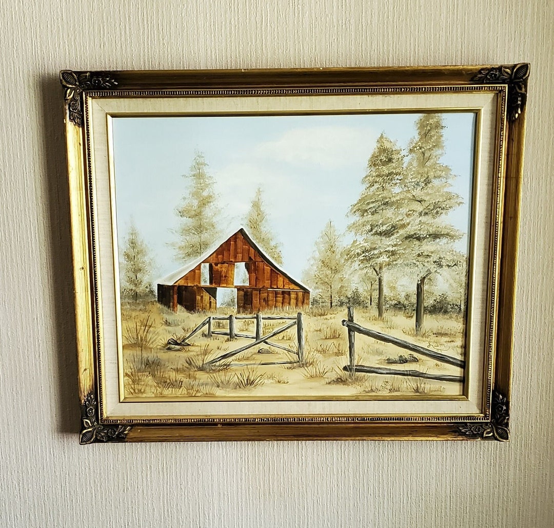 Oil Painting Landscape With Barn/ Fall Scene and Barn Landscape/ Signed ...