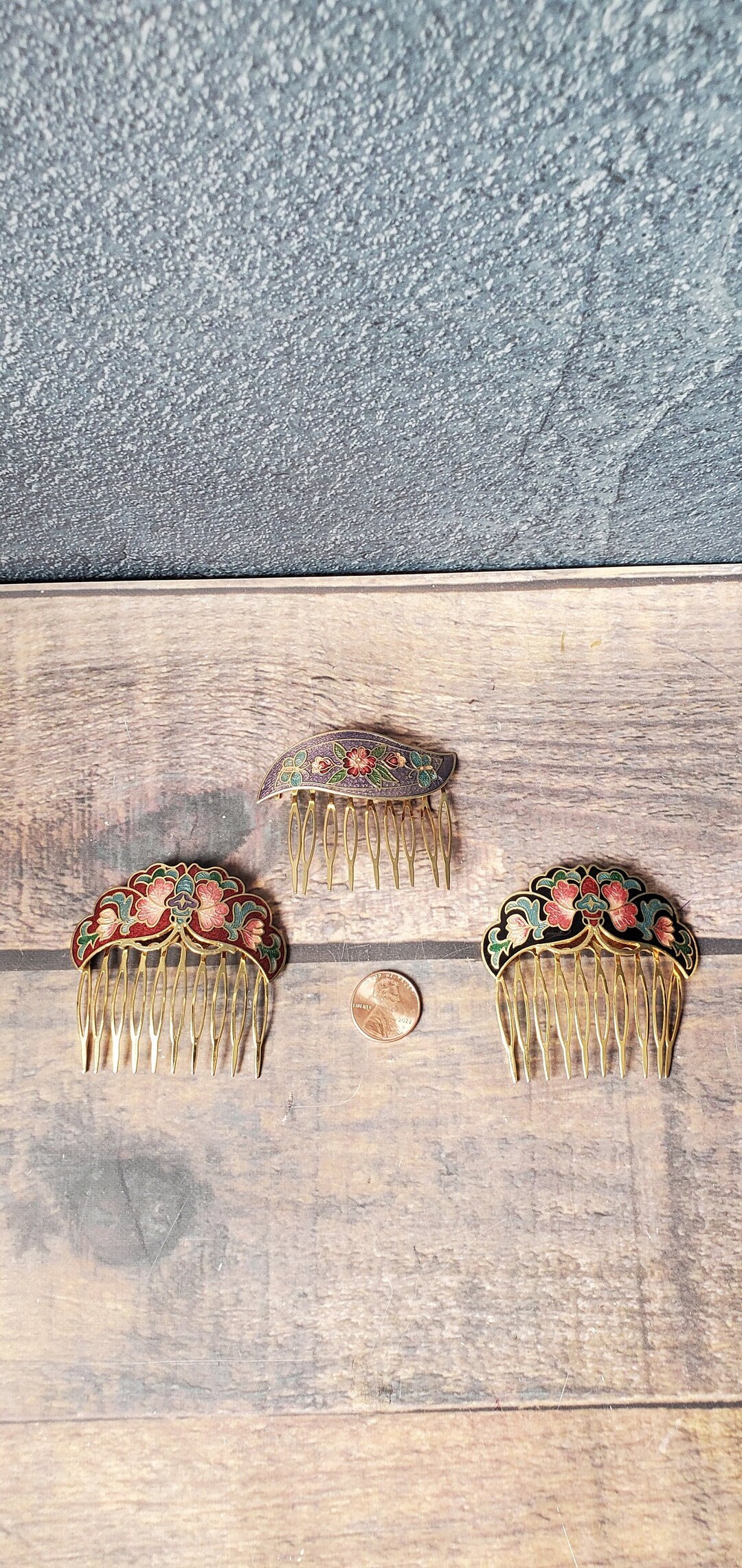 Vintage Cloisonné Hair Combs/ Brass and Enamel/ Vintage Hair ...