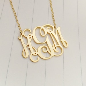 Large Gold Monogram Necklace,3 Initial Monogram Necklace,2" Inch ...