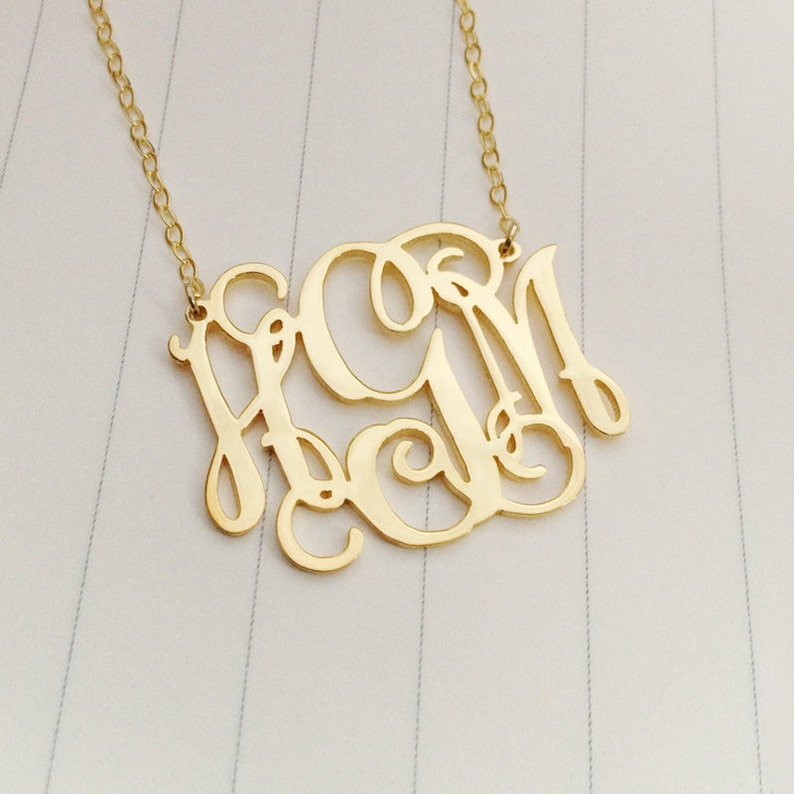 Large Gold Monogram Necklace3 Initial Monogram | Etsy