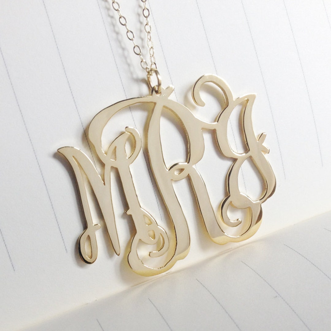 Gold Monogram Necklace,3 Initial Monogram Necklace,1.5" Inch ...