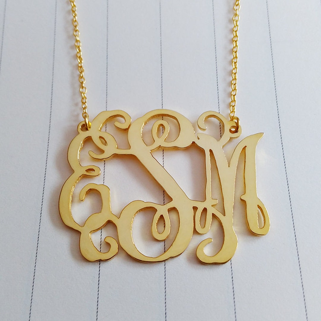 Personalized Initial Monogram Necklace,large Gold Monogram Necklace,2 ...