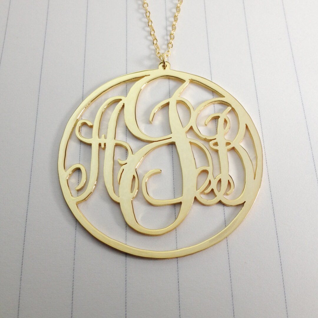 Gold Monogram Necklace,3 Initial Monogram Necklace,2" Inch Personalized ...