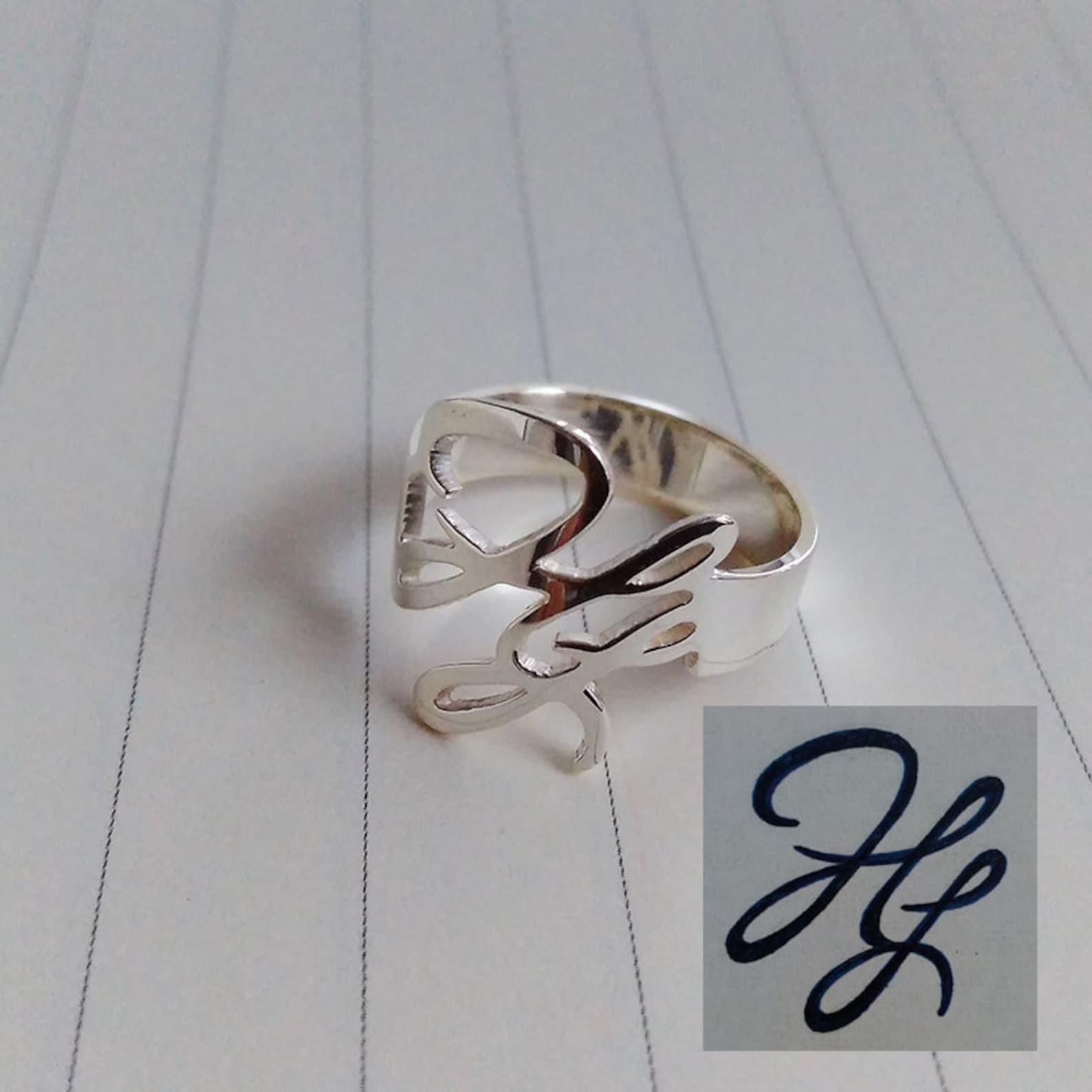 Personalized Calligraphy Ring,silver Handwritting Ring,signature Ring ...