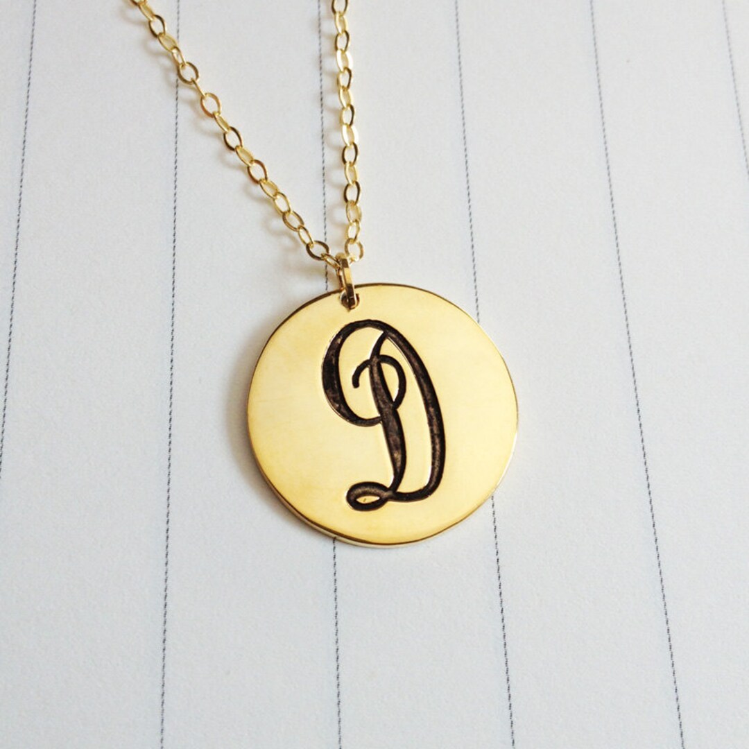 Engraved Disc Pendant,tiny Disc Necklace,gold Monogram Disc Necklace,0. ...