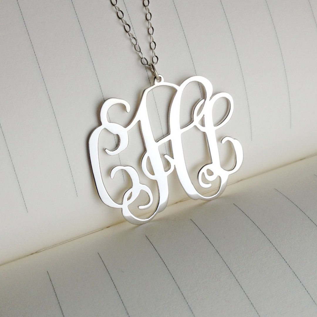 3 Initial Monogram Necklace,large Silver Monogram Necklace,2" Inch ...