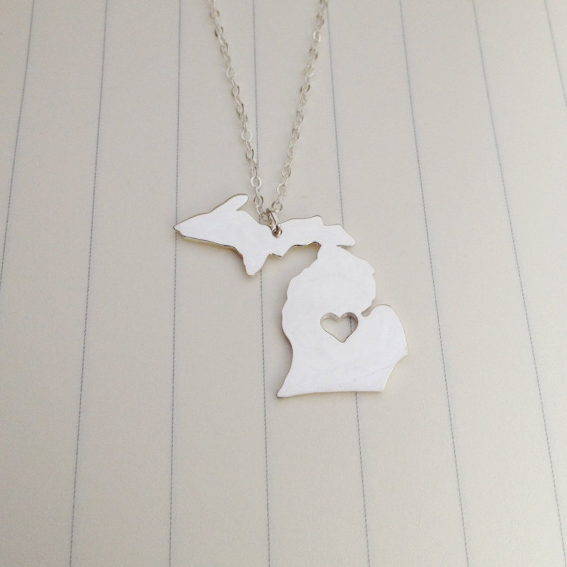 Silver Michigan State Necklace,mi State Necklace,michigan State Charm ...
