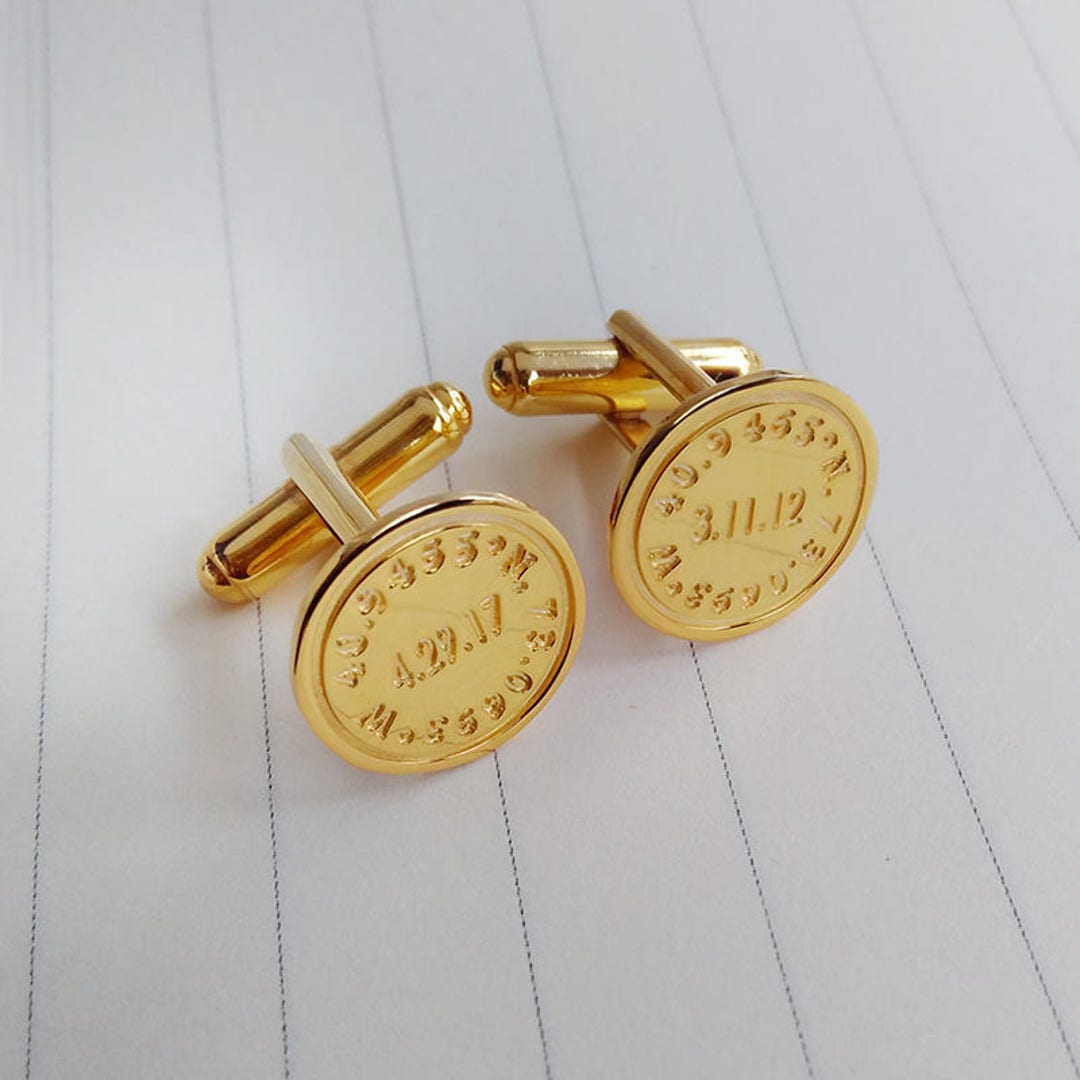 Personalized Date and Coordinates Cufflinks,wedding Cufflinks,gold ...