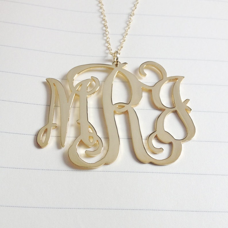 Gold Monogram Necklace,3 Initial Monogram Necklace,1.5" Inch ...