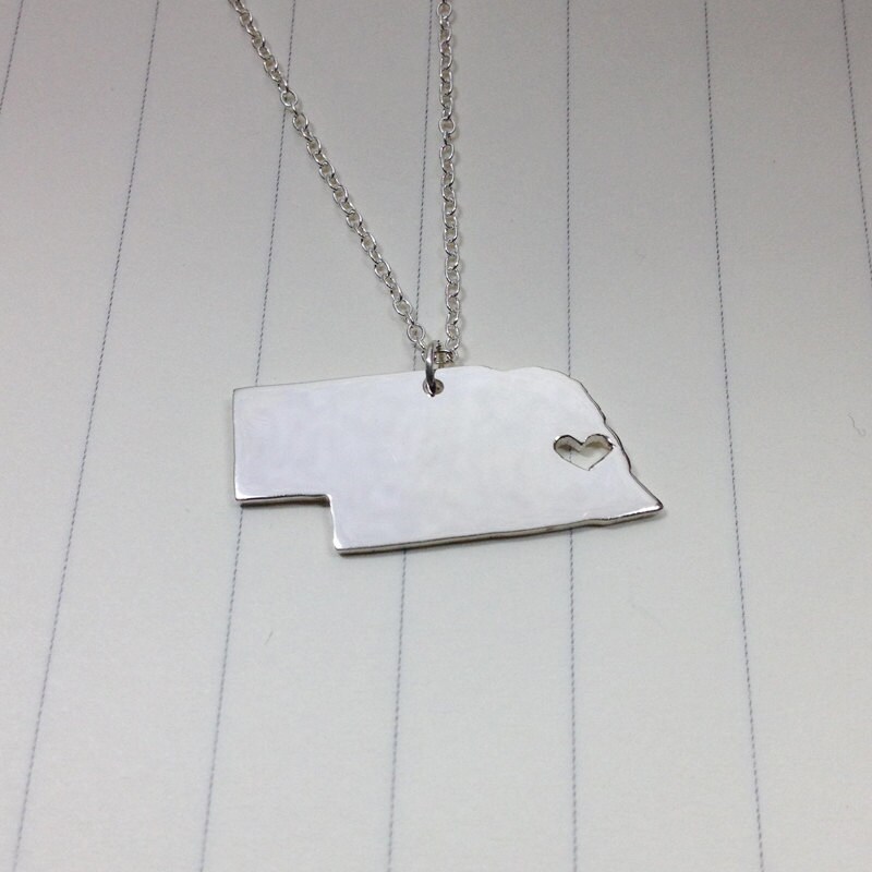 Nebraska State Charm Necklace,ne State Necklace,silver Nebraska State ...