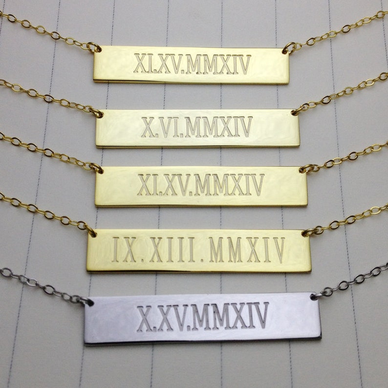 Roman Numeral Bar Necklacelatitude Longitude | Etsy