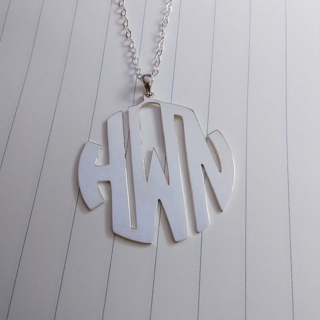 3 Initial Monogram Necklace,silver Monogram Necklace,1" Inch ...