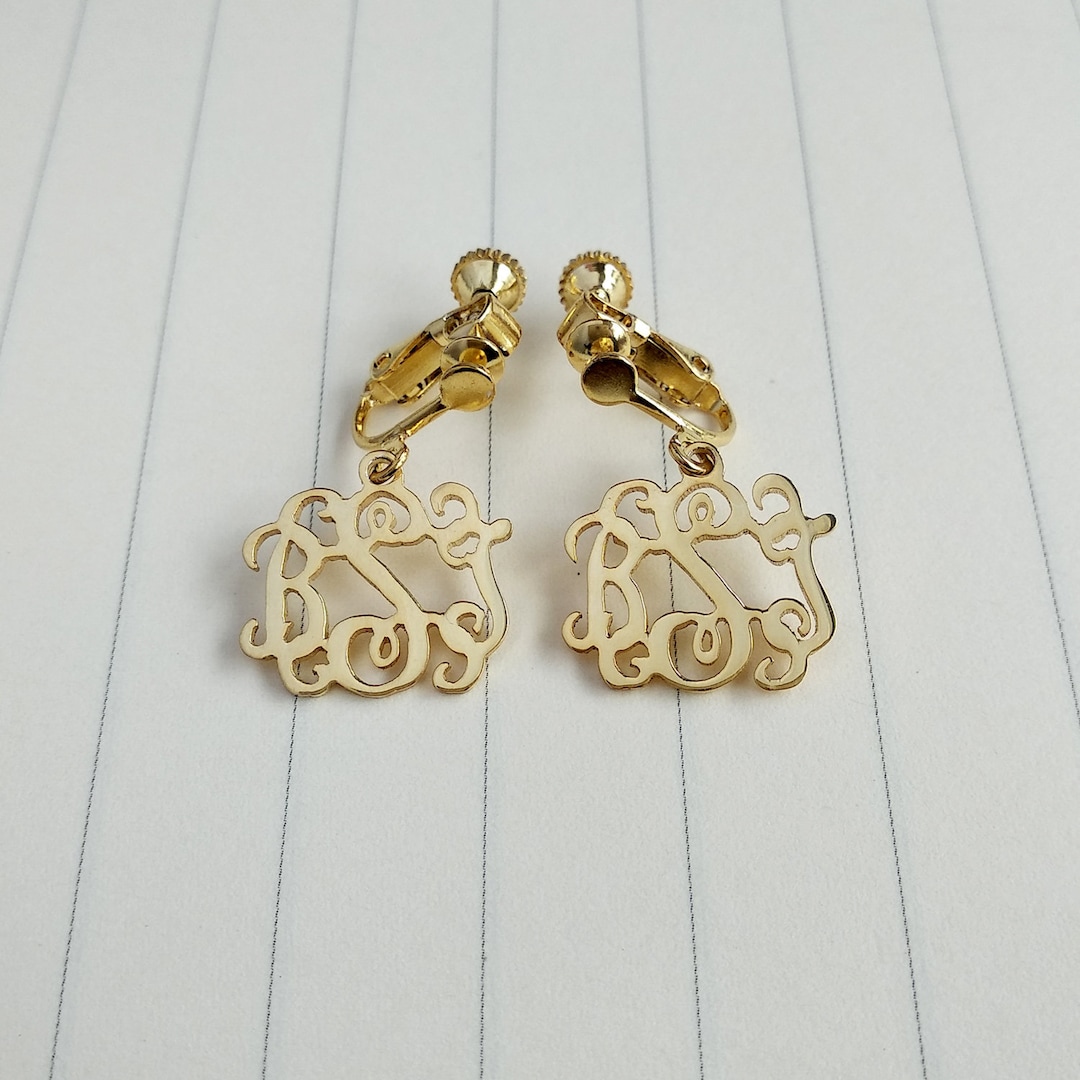 Gold Clip Earrings,personalize Clip Earrings,personalized Monogram ...