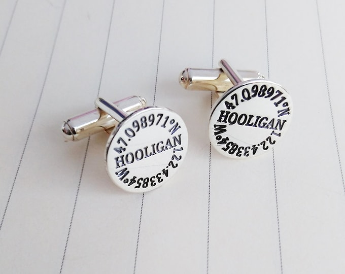 Silver Coordinates Cufflinks for Groom,silver Latitude Longitude ...