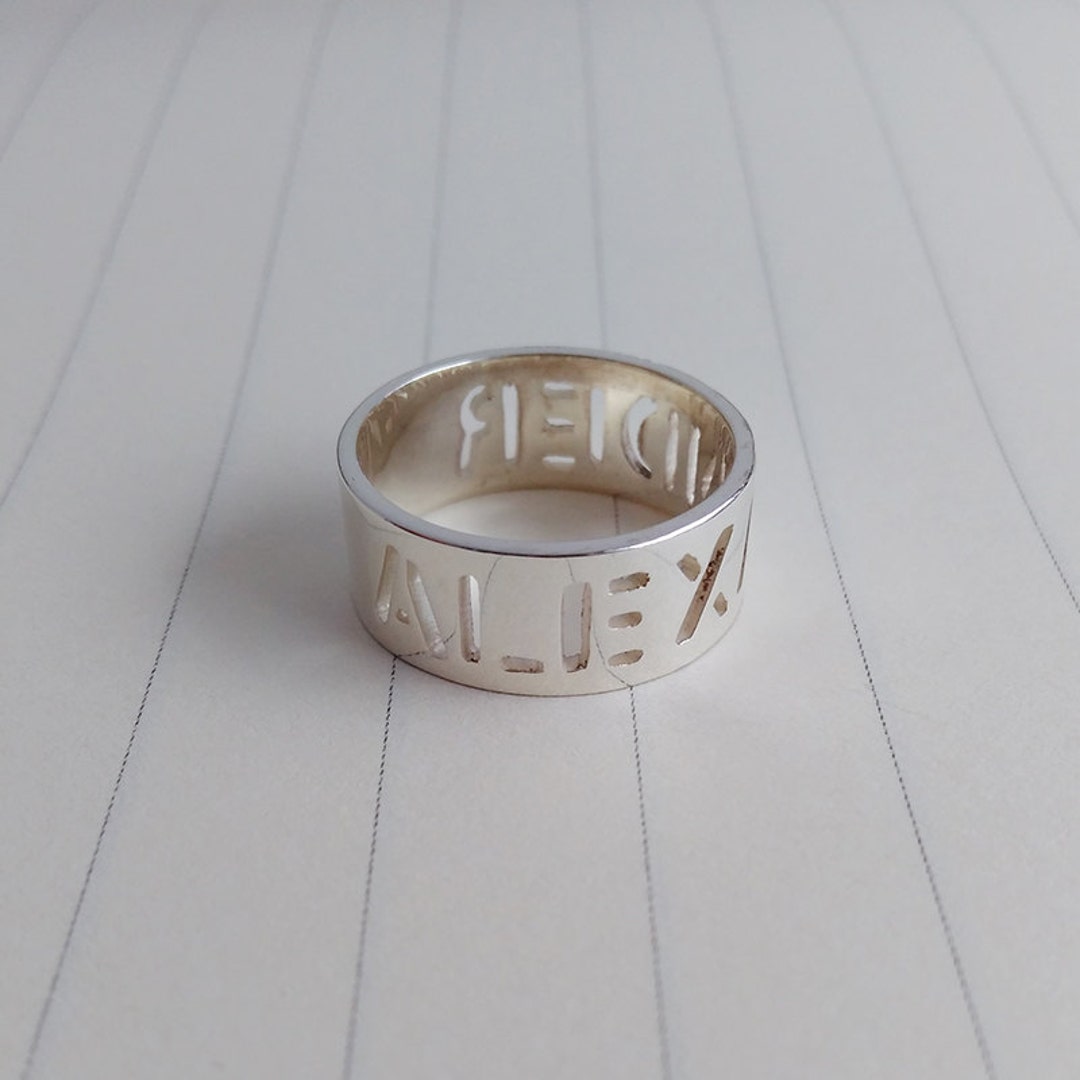 Personalized Spray Paint Ring,silver Engraved Name Ring,wedding Date ...