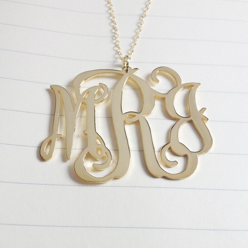 Gold Monogram Necklace3 Initial Monogram Necklace1.75 - Etsy