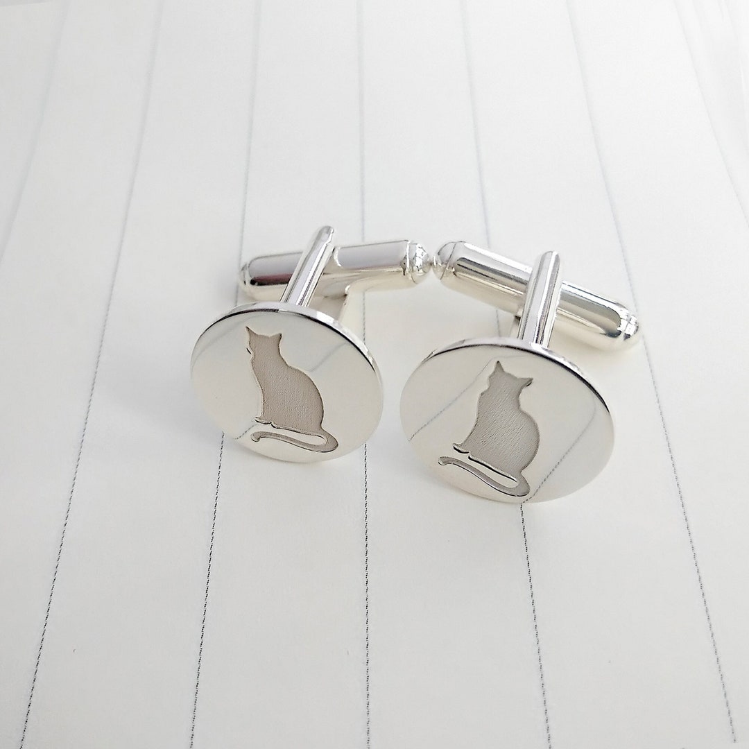 Gemelos de gato de plata, gemelos con símbolo personalizado, gemelos de ...