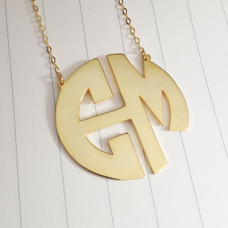 Large Gold Monogram Necklacetwo Circle Initial Monogram - Etsy