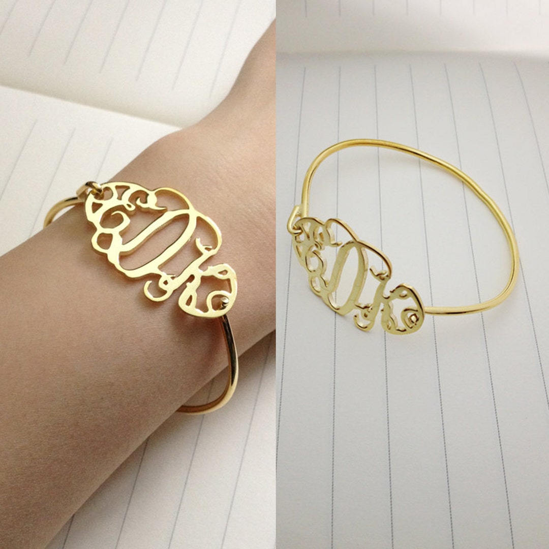 Gold Monogram Bracelet,3 Initial Monogram Bracelet,custom Bracelet ...