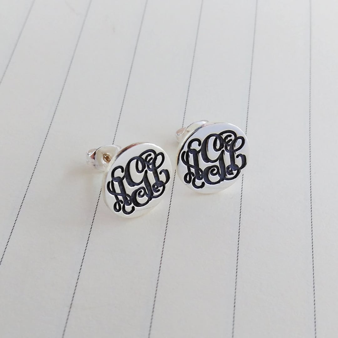 Personalized Monogram Earrings,silver Monogram Stud Earrings,custom Any ...