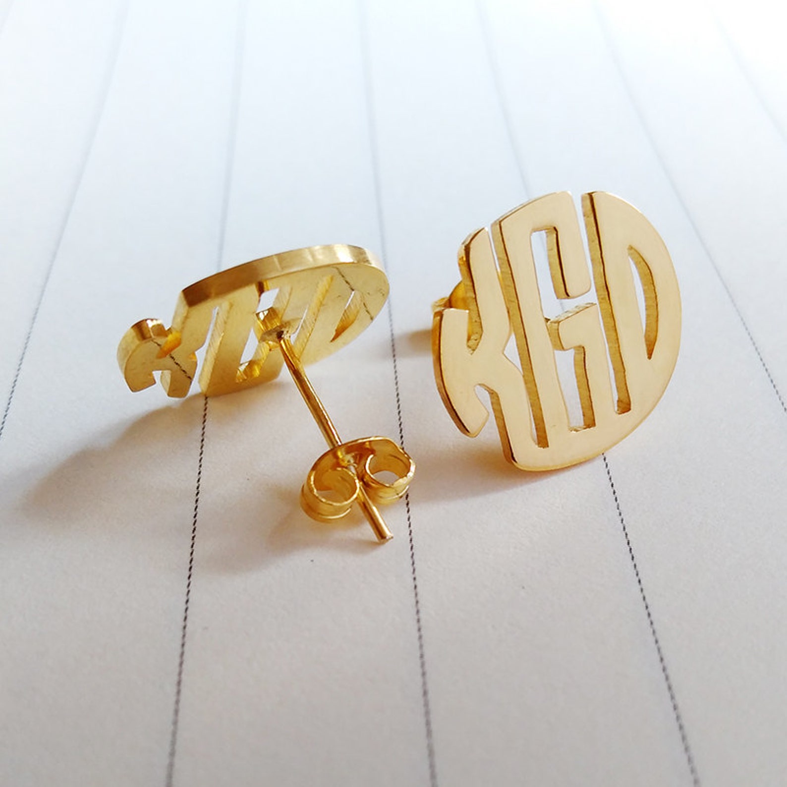 Circle Monogram Earrings,gold Monogram Stud Earrings,personalized ...