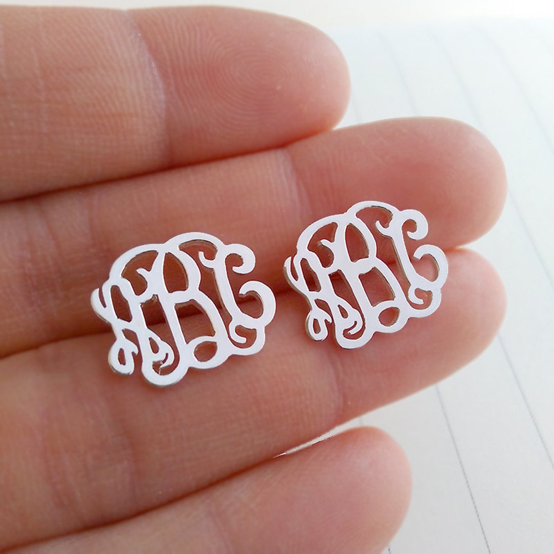 Sterling Silver Monogram Earrings,personalized Monogram Earrings ...