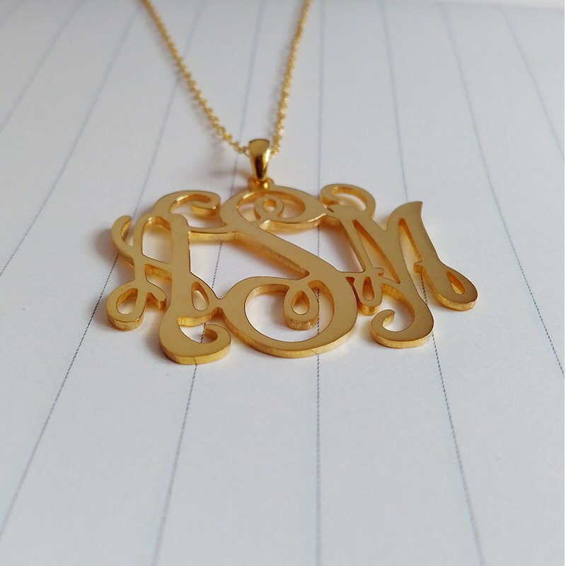 Gold Monogram Necklace,small Monogram Necklace,personalized Monogram ...