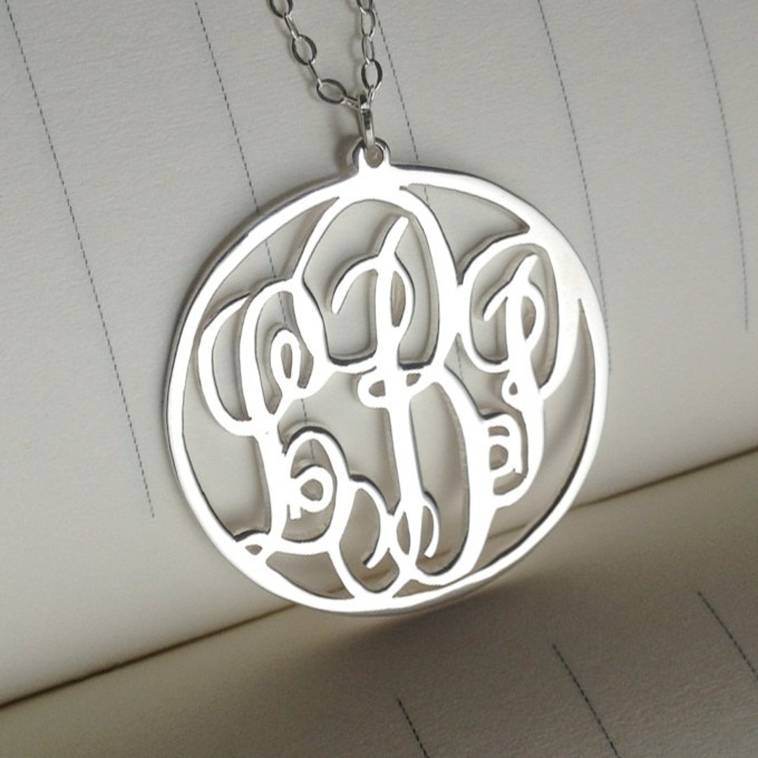 Large Silver Monogram Necklace,initial Monogram Necklace,2" Inch ...