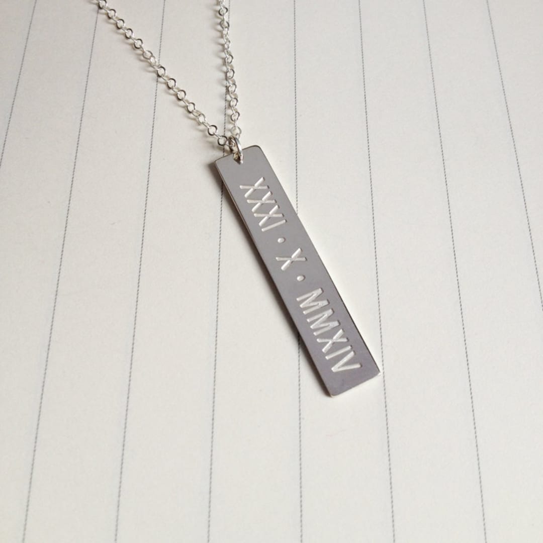 Roman Numeral Vertical Bar Necklace,silver Bar Necklace,initial Bar ...