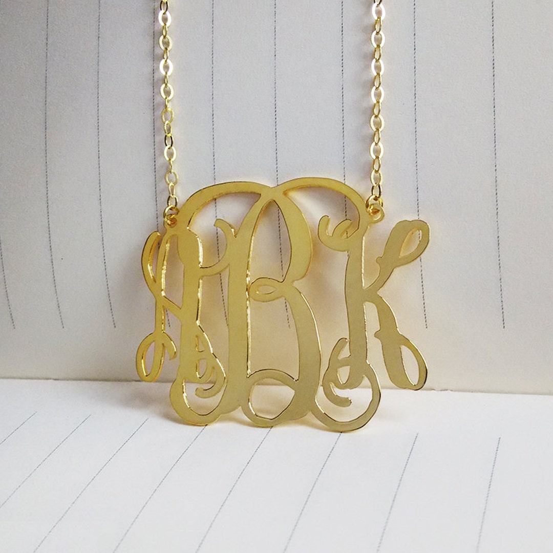 3 Initial Monogram Necklace,gold Monogram Necklace,1.75" Inch ...