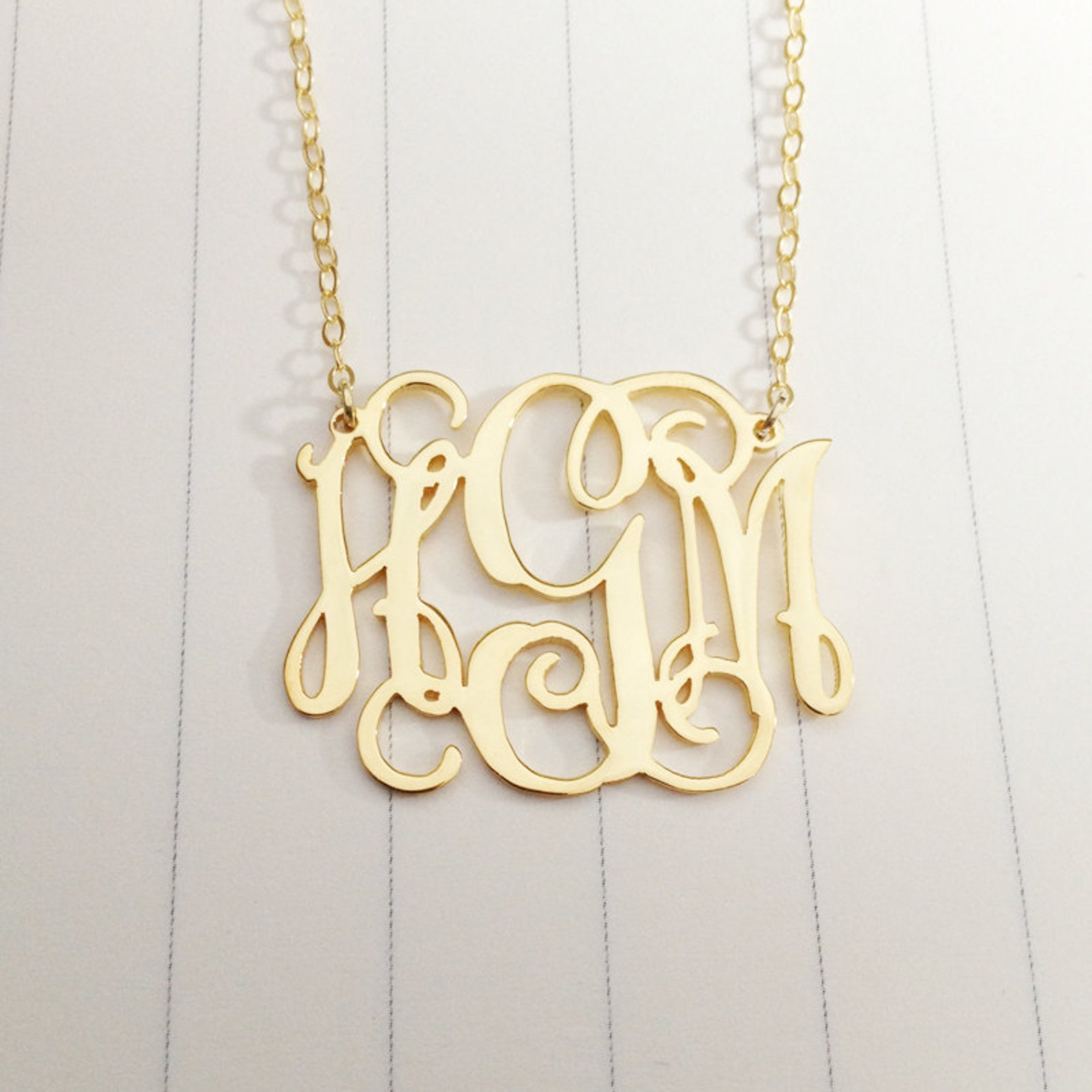 Large Gold Monogram Necklace3 Initial Monogram - Etsy