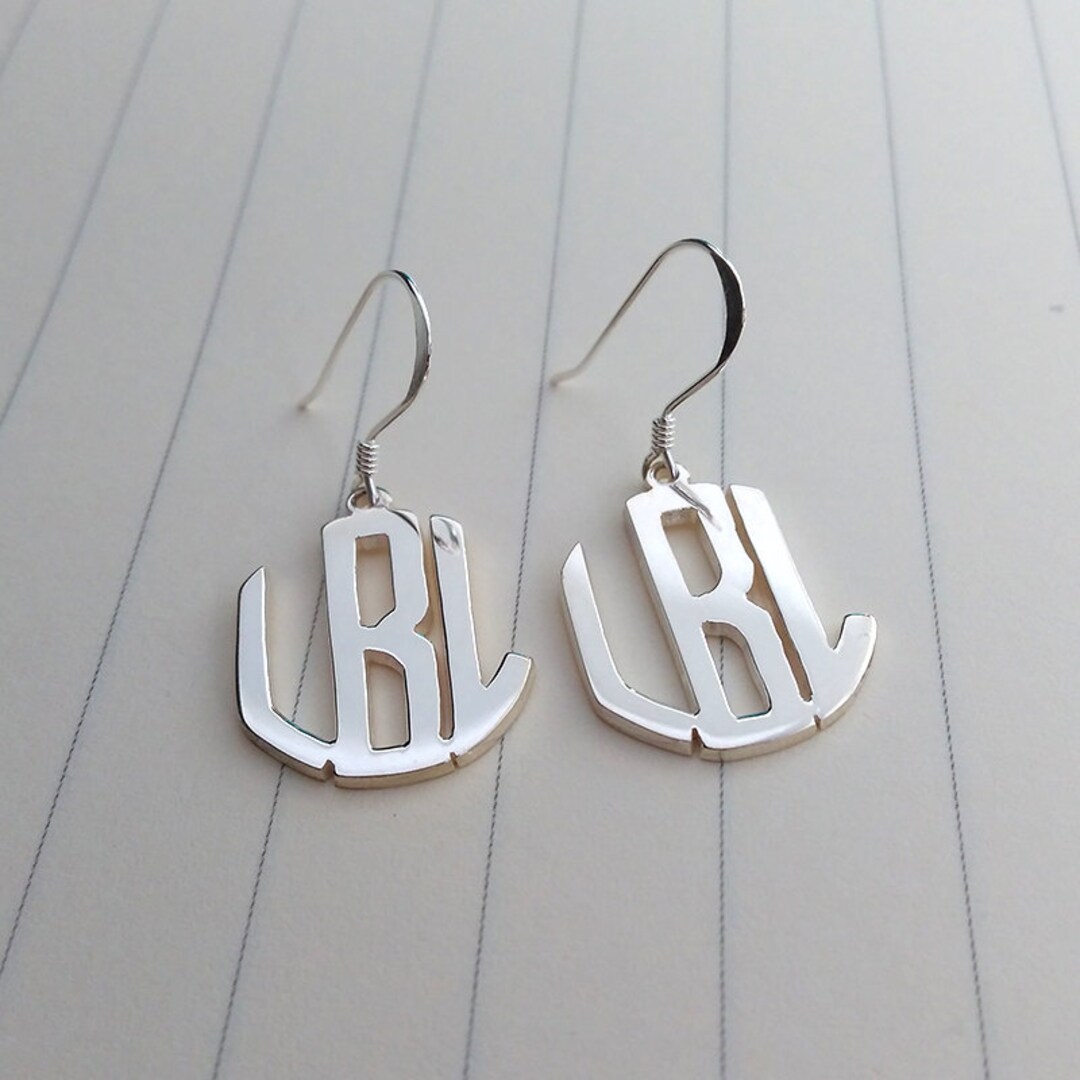 Silver Monogram Stud Earrings,circle Three Letter Monogram Earrings ...