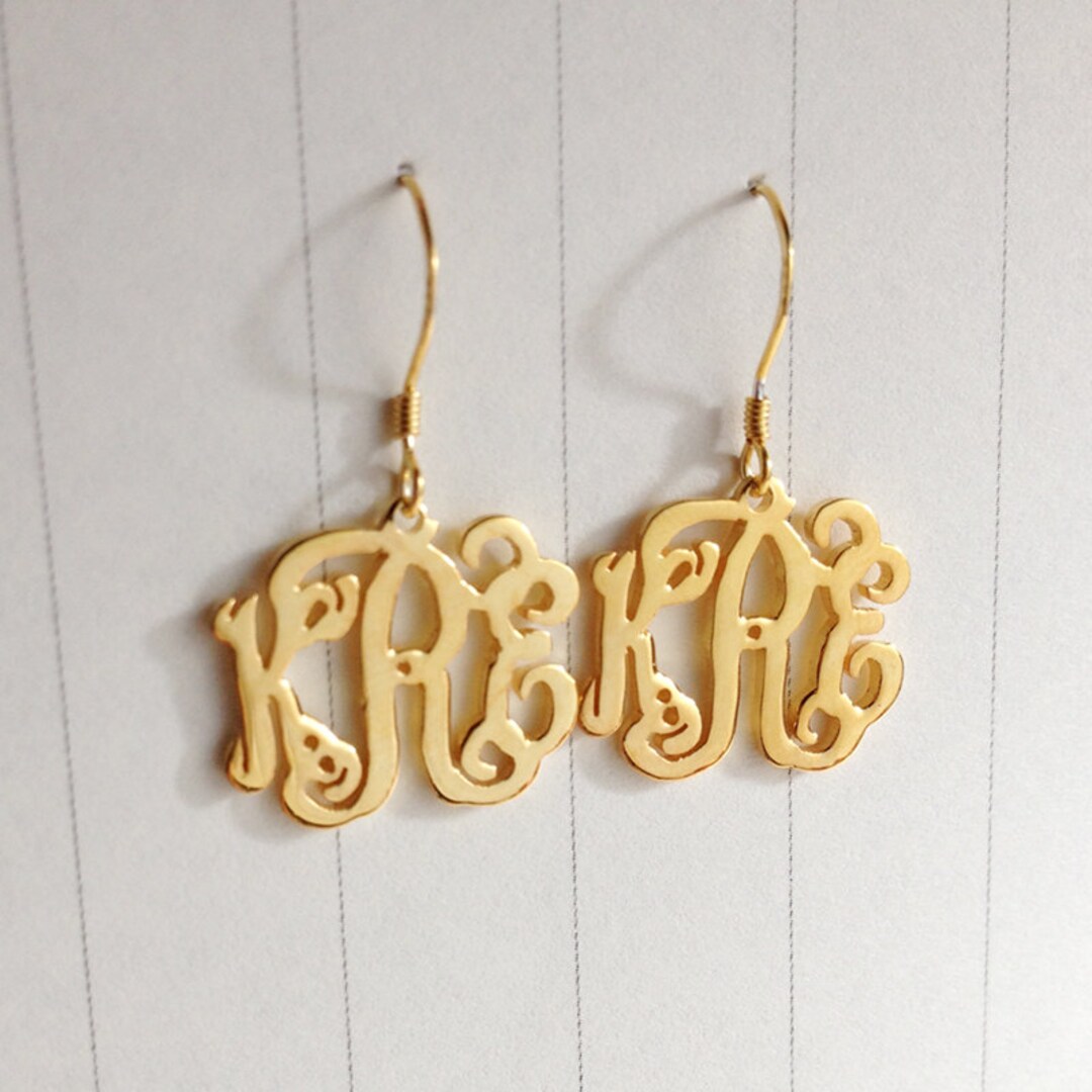 Gold Monogram Earrings,any Initial Monogram Earrings,monogrammed Stud ...