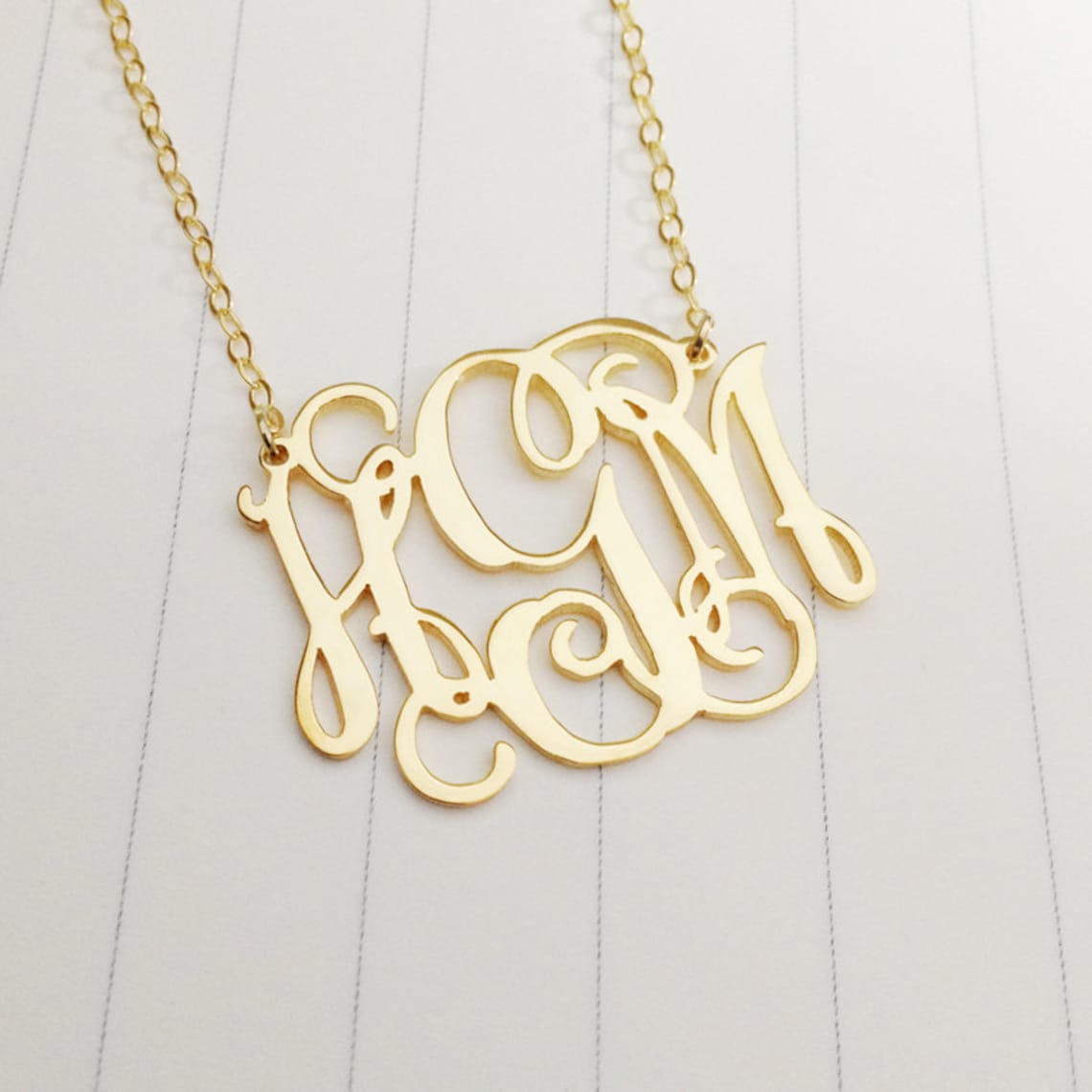 Large Gold Monogram Necklace3 Initial Monogram - Etsy