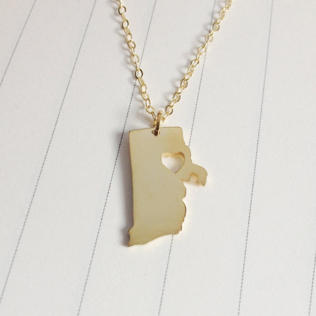 Rhode Island State Charm Necklace,ri State Necklace,gold Rhode Island ...