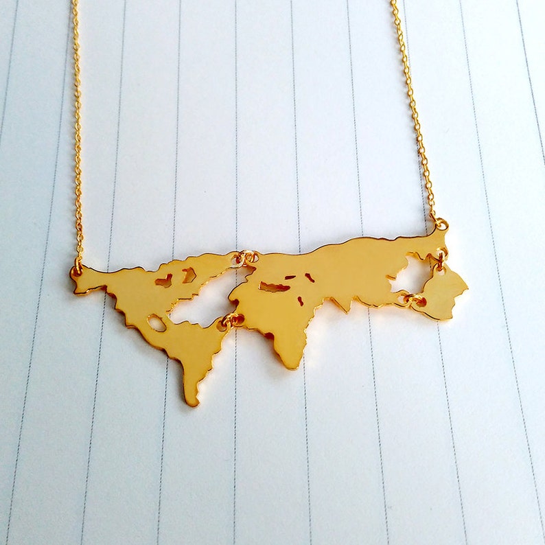 Gold Map Necklacepersonalized World Map Necklacegold Earth - Etsy