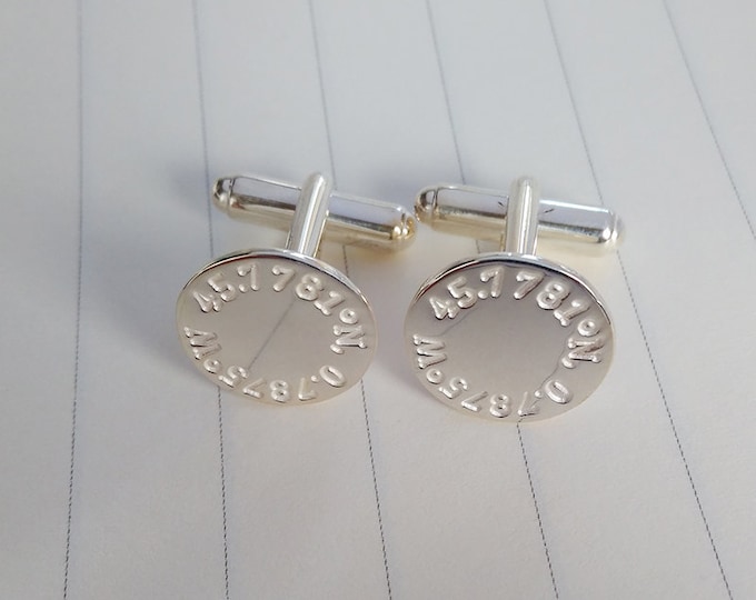 Silver Coordinates Cufflinks for Groom,silver Latitude Longitude ...