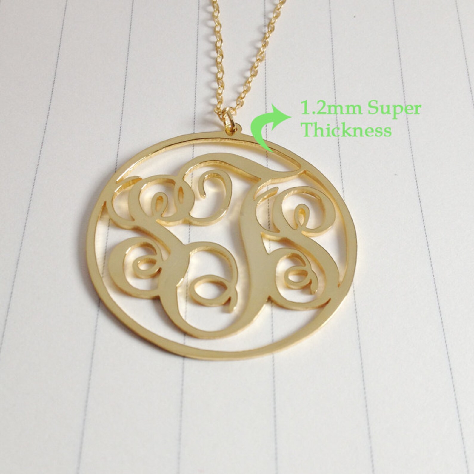 Gold Monogram Necklace,3 Initial Monogram Necklace,2" Inch Personalized ...