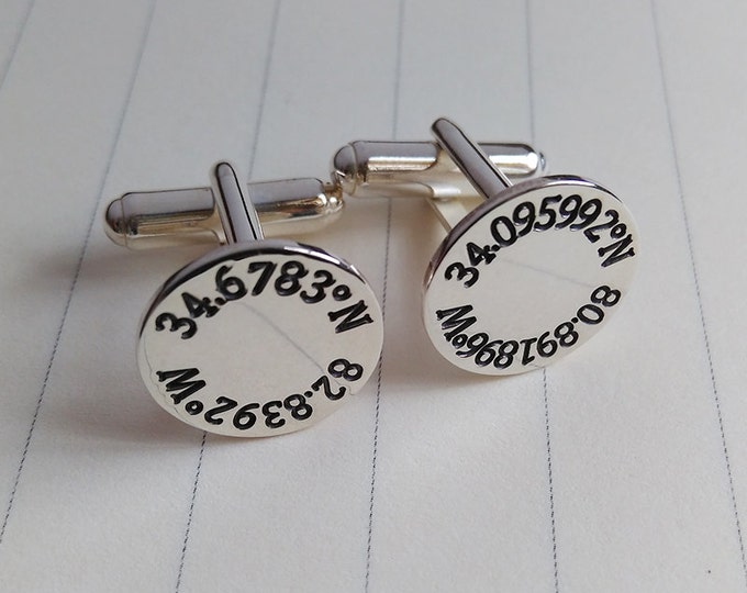 Silver Coordinates Cufflinks for Groom,silver Latitude Longitude ...