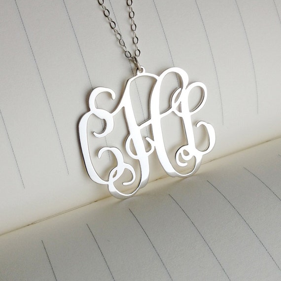 Monogrammed Gifts 1.5 Inch Personalized Monogram Necklace silver Monogram Necklace 3 Initial Monogram Necklace Etsy