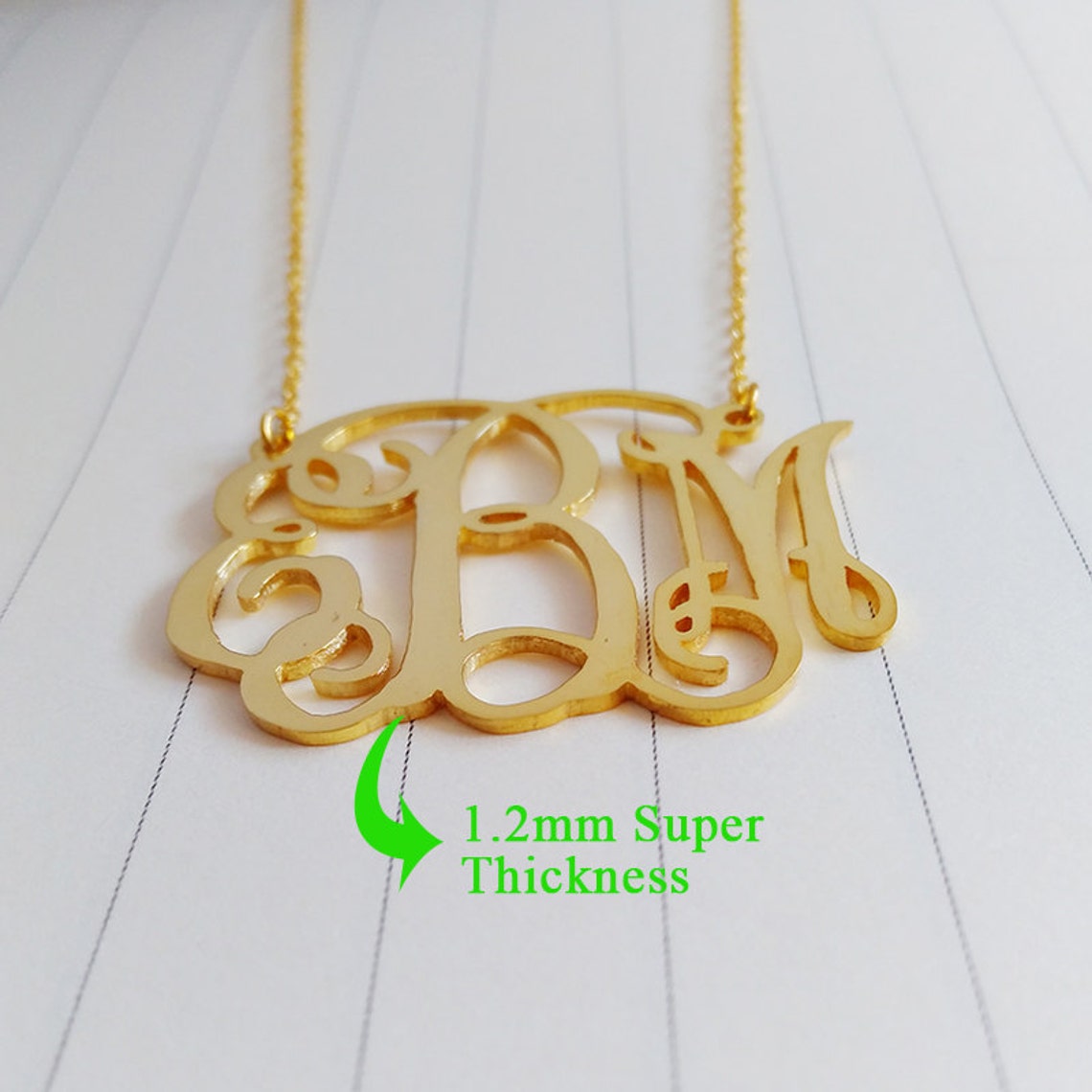 Personalized Gold Monogram Necklace,3 Initial Monogram Necklace,1.75 ...