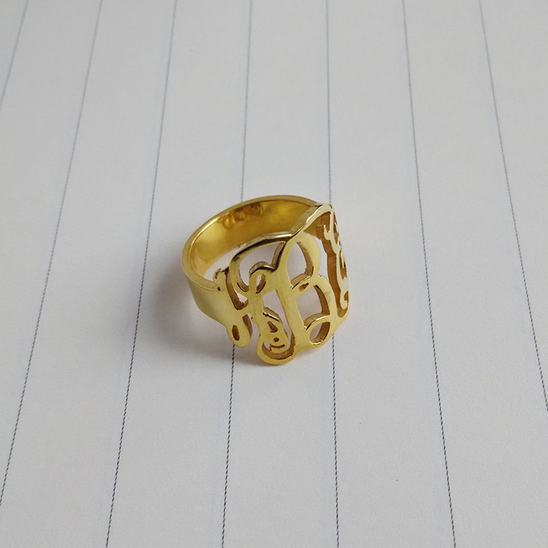 Gold Monogram Ring,personalized Monogram Ring, Any Initial Ring ...