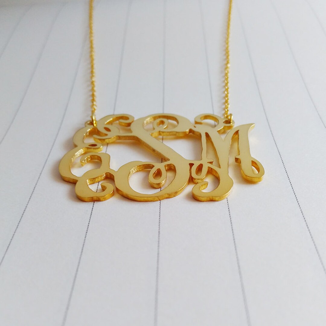 Gold Monogram Necklace,personalized Monogram Necklace,3 Initial ...