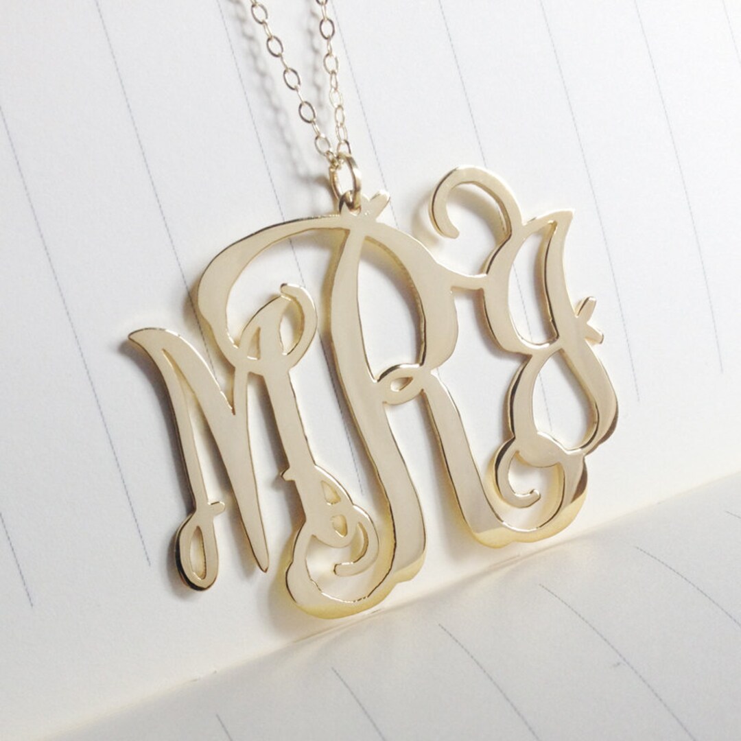 Gold Monogram Necklace,3 Initial Monogram Necklace,1.75" Inch ...
