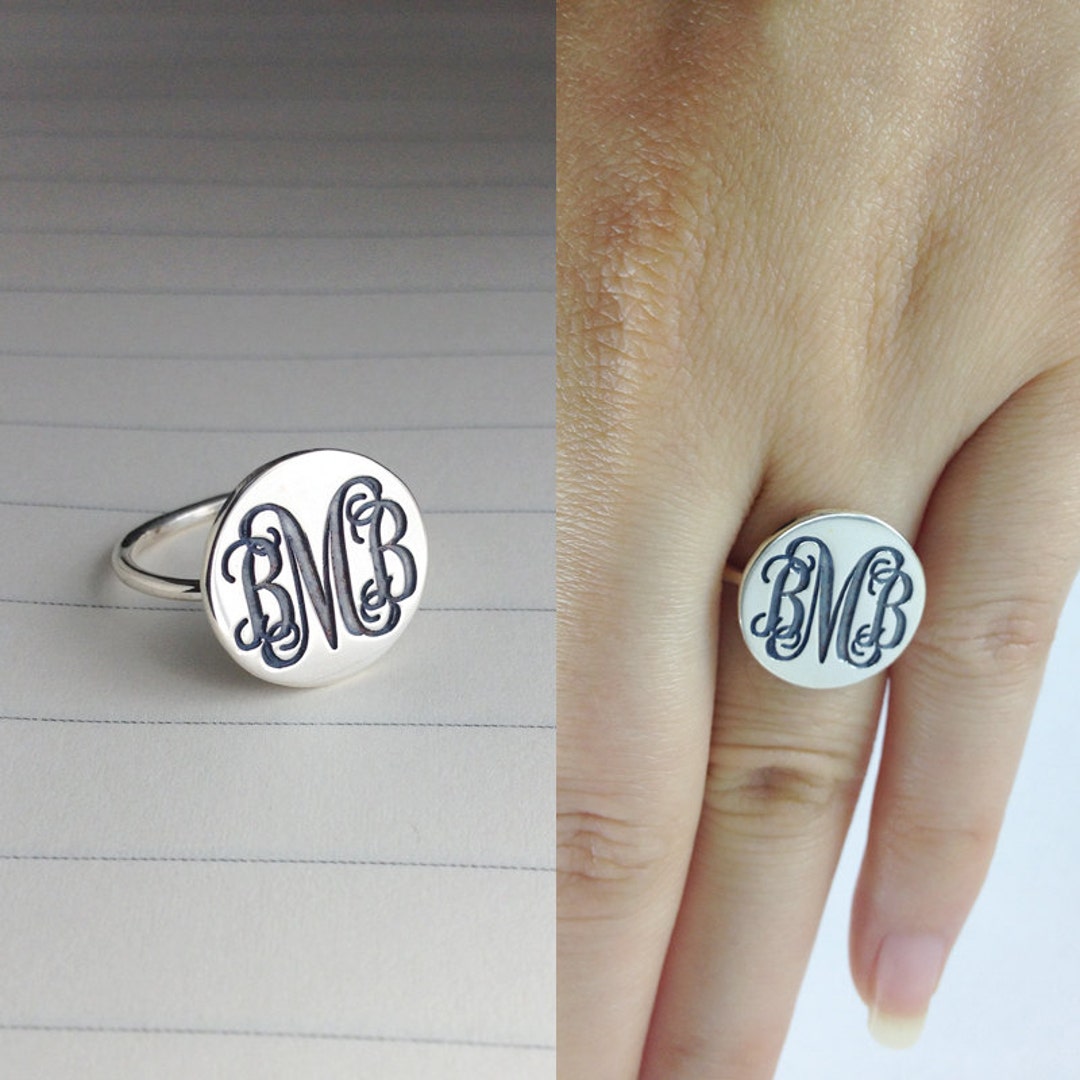 Silver Monogram Ring,any Initial Ring,personalized Monogram Ring ...