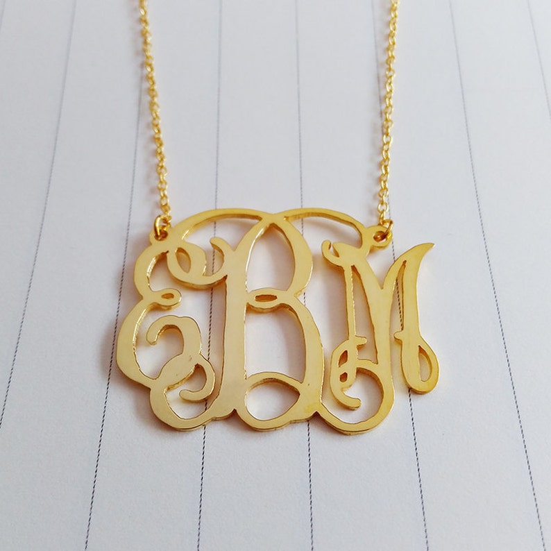 Personalized Gold Monogram Necklace,3 Initial Monogram Necklace,1.75 ...