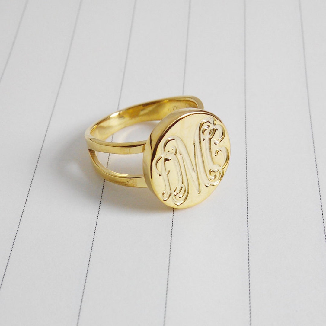 Gold Monogram Ring,any Initial Ring,personalized Monogram Ring,3 ...